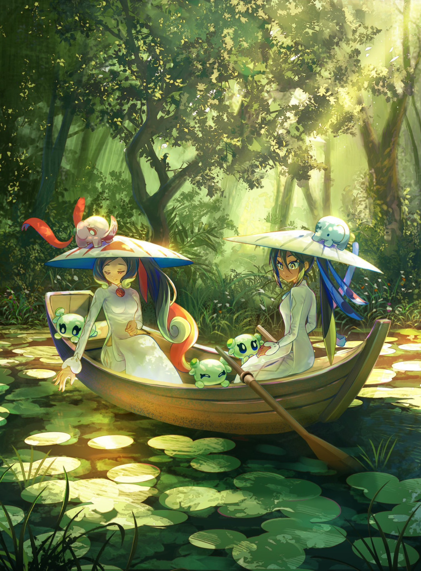 Safebooru - 2girls animal on head asagi futsuka boat closed eyes con ...