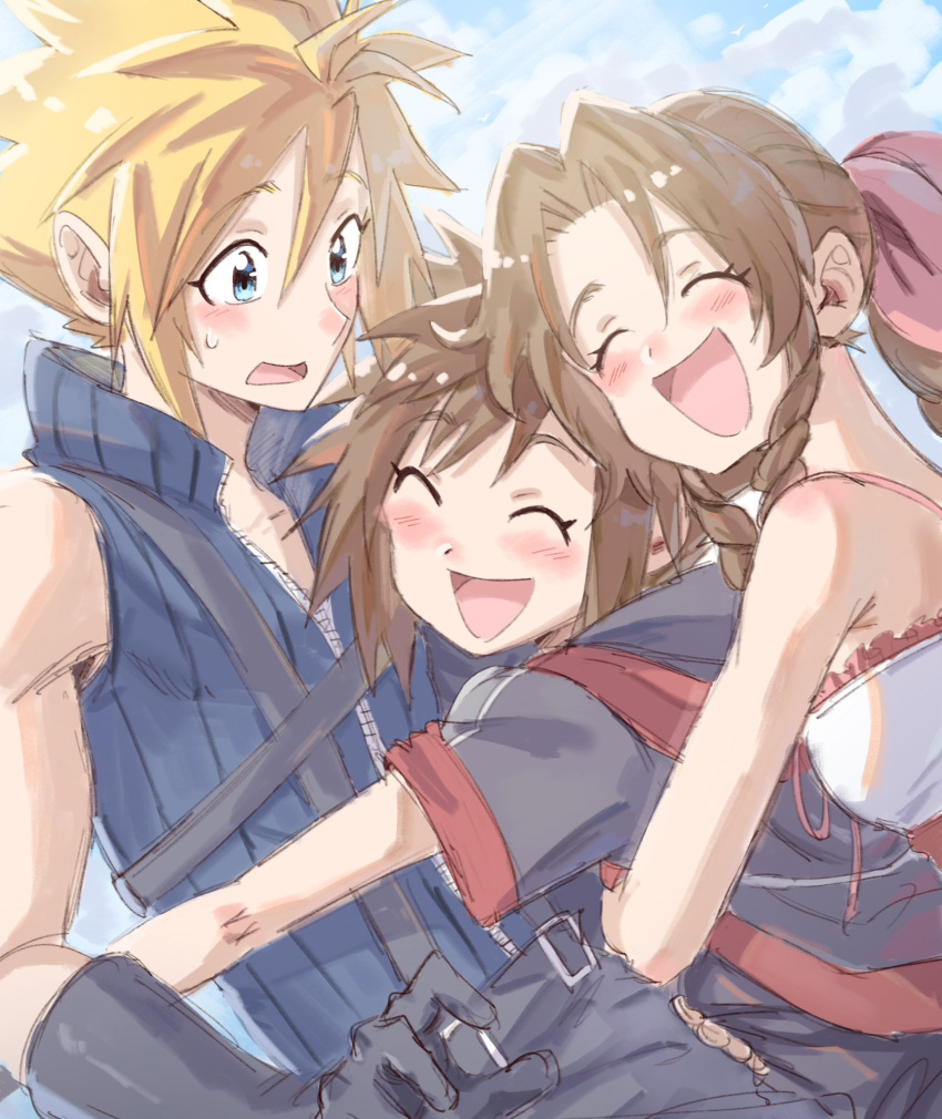 Safebooru - 1girl 2boys aerith gainsborough aqua eyes bervens12 black gloves black jacket black ...