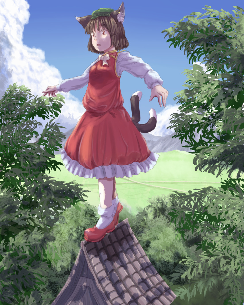 Safebooru - animal ears balancing brown hair cat ears cat tail chen ...