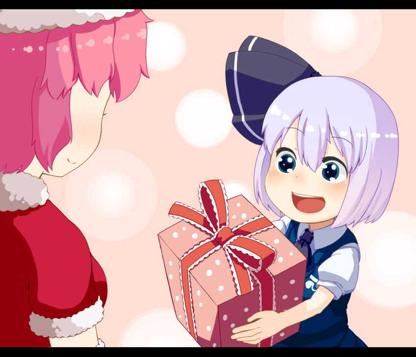 Safebooru - :d aqua eyes blue eyes christmas gift happy highres holding ...