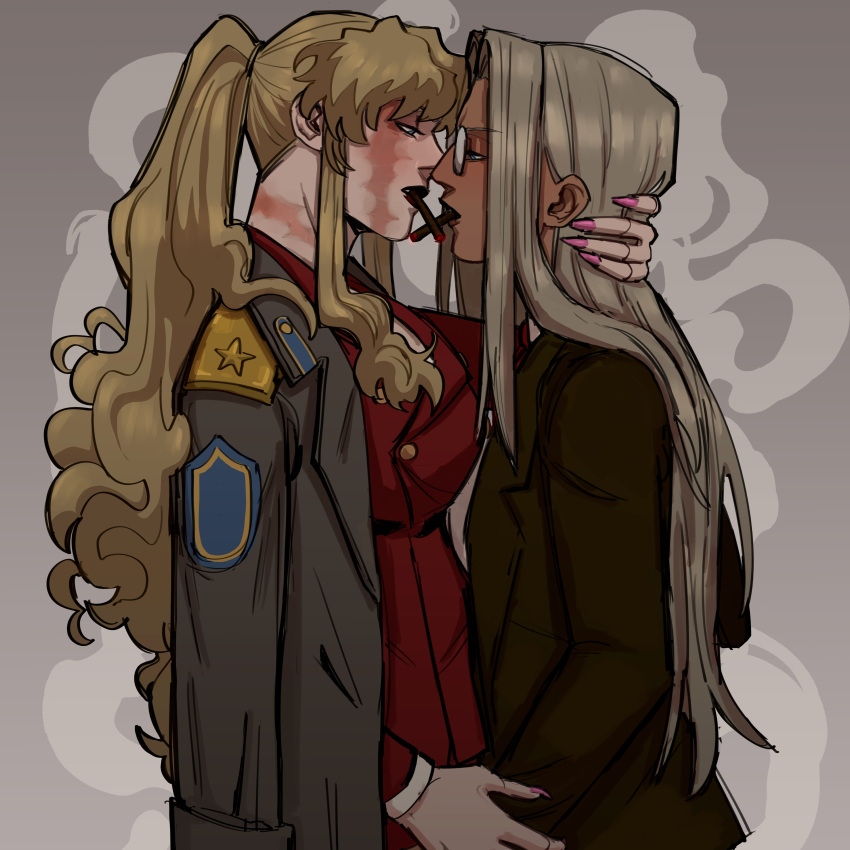 Safebooru - 2girls absurdres balalaika (black lagoon) black lagoon blonde hair breasts cigar ...