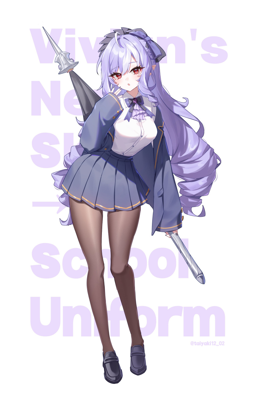 Safebooru - 1girl :o absurdres ahoge alternate costume ascot back bow black shoes blue jacket ...