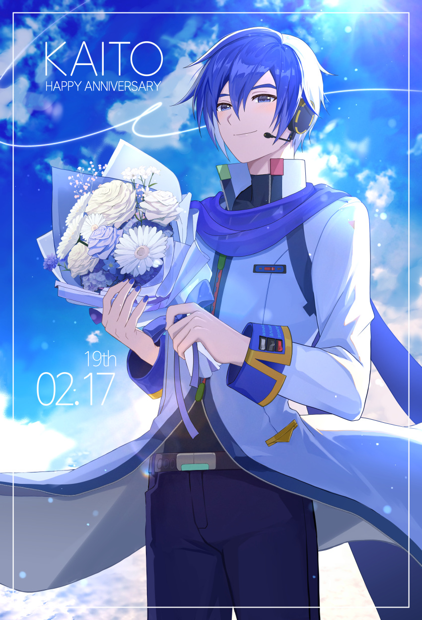 Safebooru - 1boy absurdres anniversary belt black belt blue eyes blue hair blue nails blue pants ...