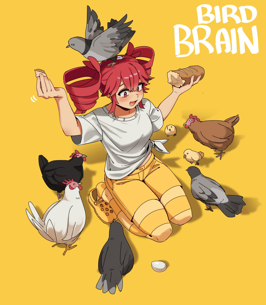 Safebooru - 1girl absurdres animal on head baby animal bird bread chick ...