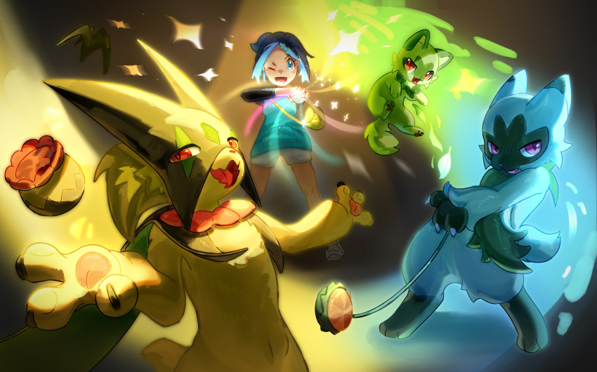 Safebooru - 1girl ;d absurdres bai shui zhu yu- black hair black shirt ...