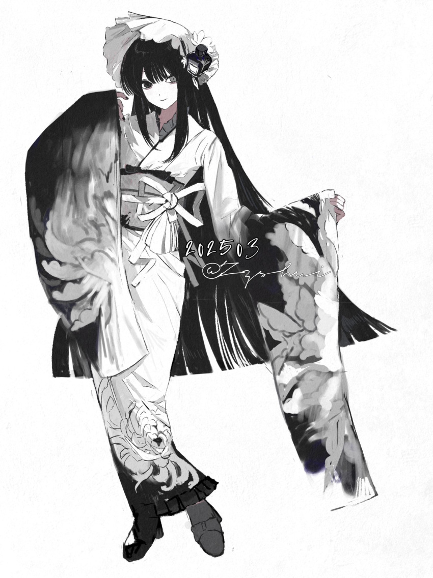 Safebooru 1girl Closed Mouth Commentary Request Full Body Greyscale 5151