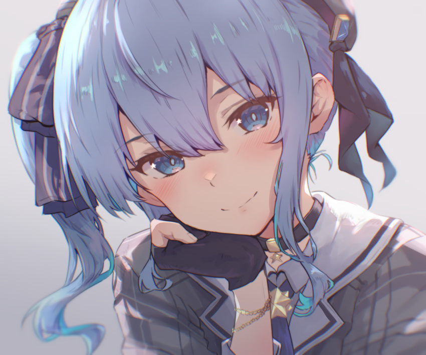 Safebooru - 1girl ascot barichieiro beret black choker black gloves blue ascot blue eyes blue ...