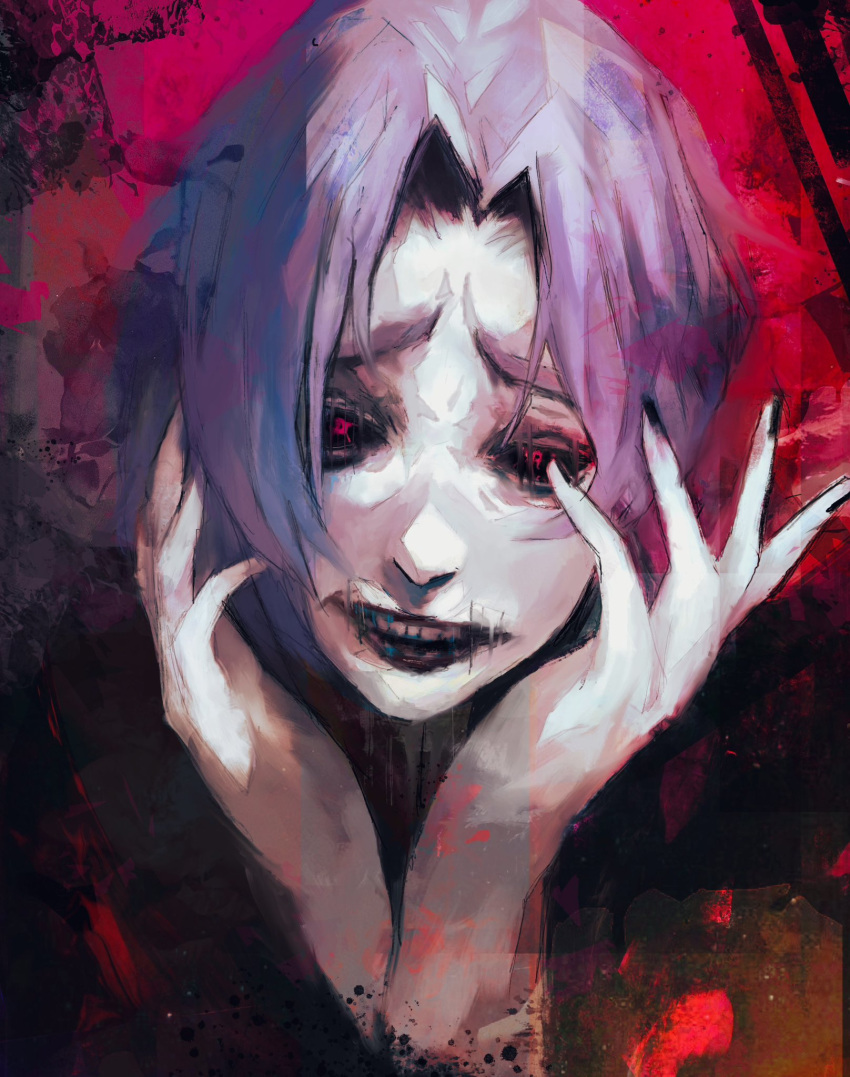 Safebooru - 1girl black lips black nails black sclera close-up colored ...