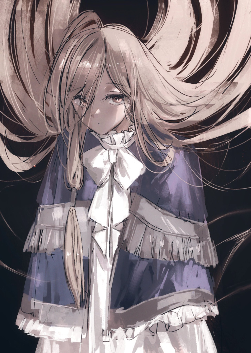 Safebooru - 1girl ascot blonde hair blue cape brown eyes cape closed mouth dress eyes visible ...