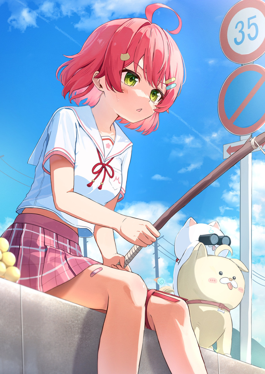 Safebooru - 35p (sakura miko) absurdres bandaid bandaid on leg blue sky ...