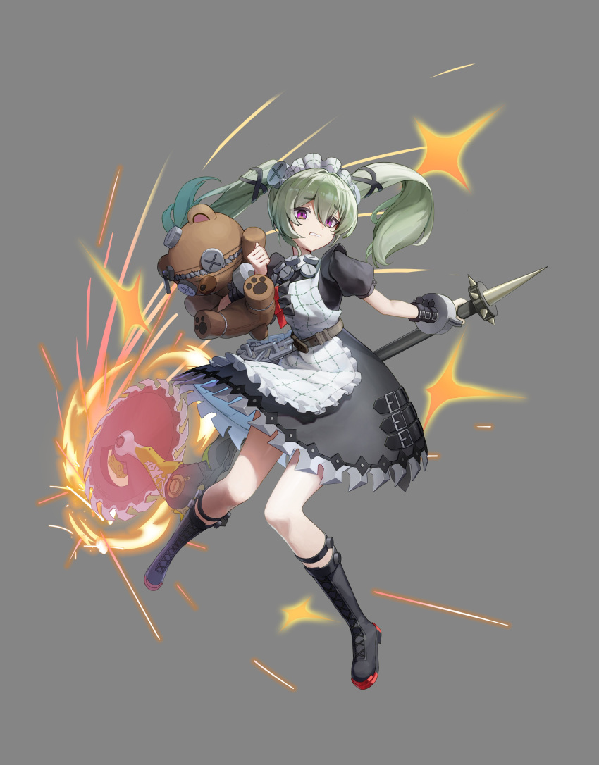 Safebooru - 1girl absurdres apron black boots black dress boots circular saw commentary corin ...