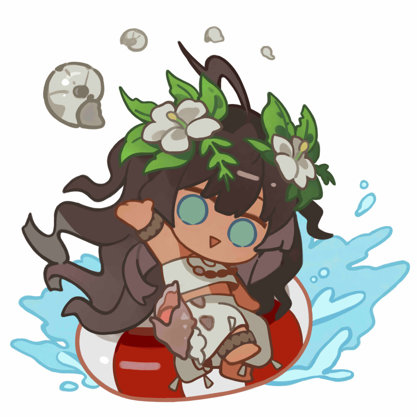 Safebooru - 1girl :d absurdres ahoge anklet arm up barefoot blue eyes ...