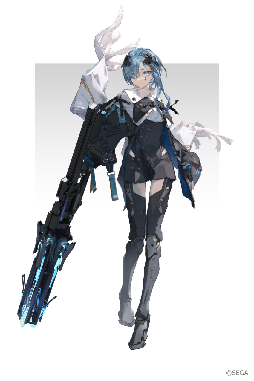 Safebooru - 1girl black gloves blazer blue eyes blue hair character request clothing cutout ...