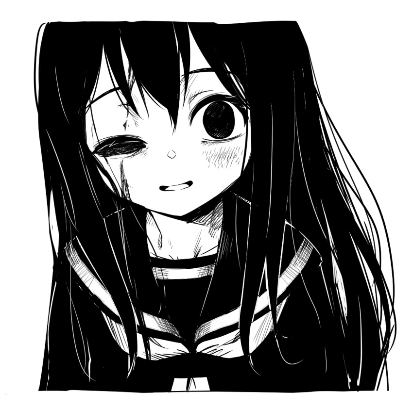 Safebooru - 1girl broiler greyscale long hair looking at viewer missing ...
