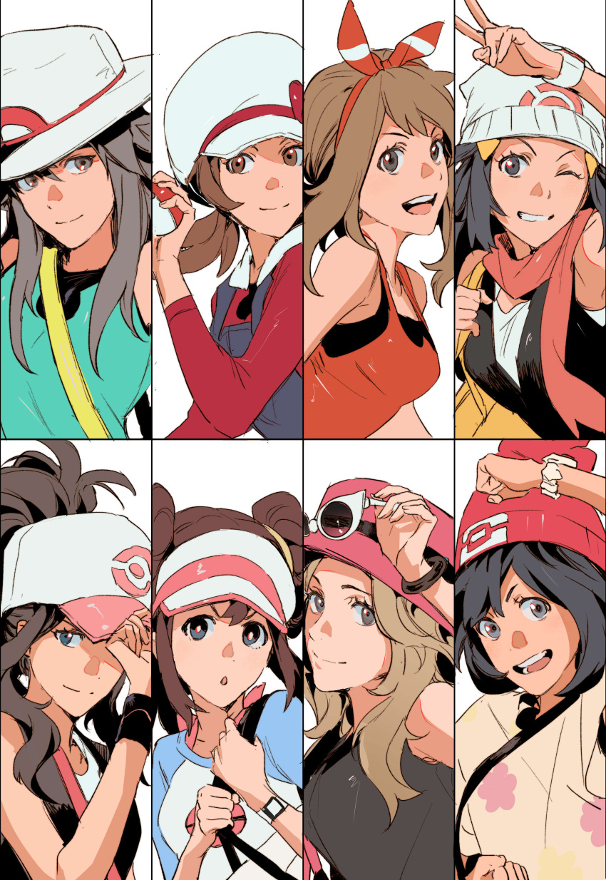 Safebooru - 6+girls :d absurdres arm up beanie black hair black shirt black vest bow hairband ...