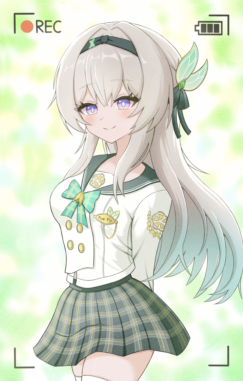 Safebooru - 1girl absurdres arms behind back battery indicator black hairband black ribbon blush ...