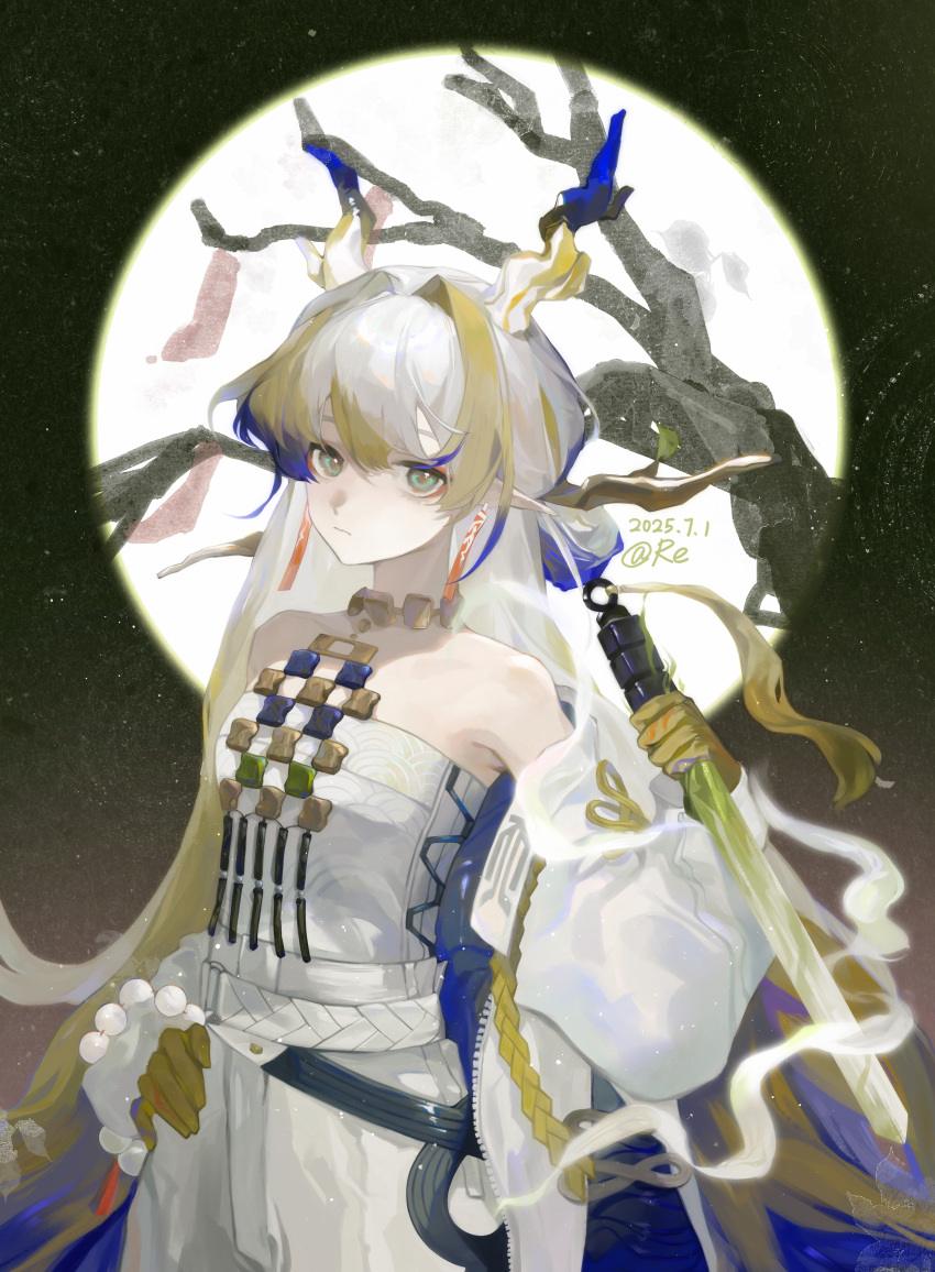 Safebooru - 1girl absurdres arknights bare shoulders belt blonde hair chinese commentary closed ...