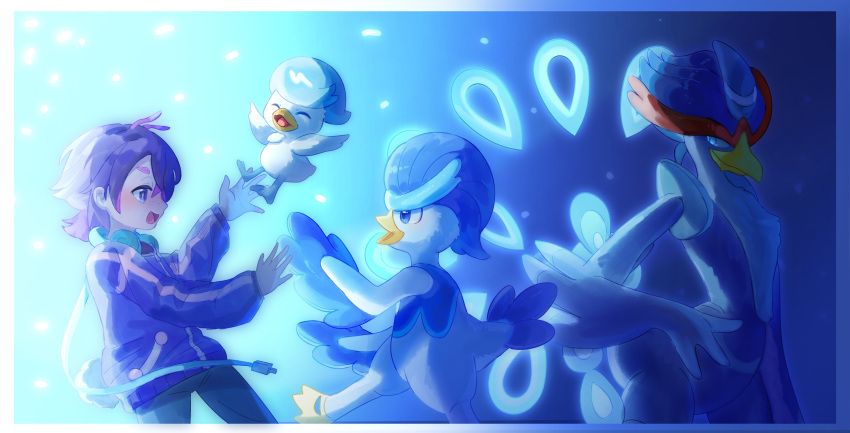 Safebooru - 1girl :d absurdres bai shui zhu yu- blue background border ...