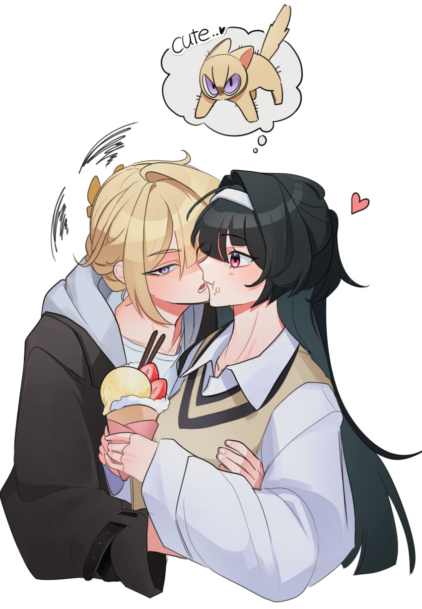 Safebooru - 2girls absurdres animalization astra yao black hair black jacket blonde hair closed ...