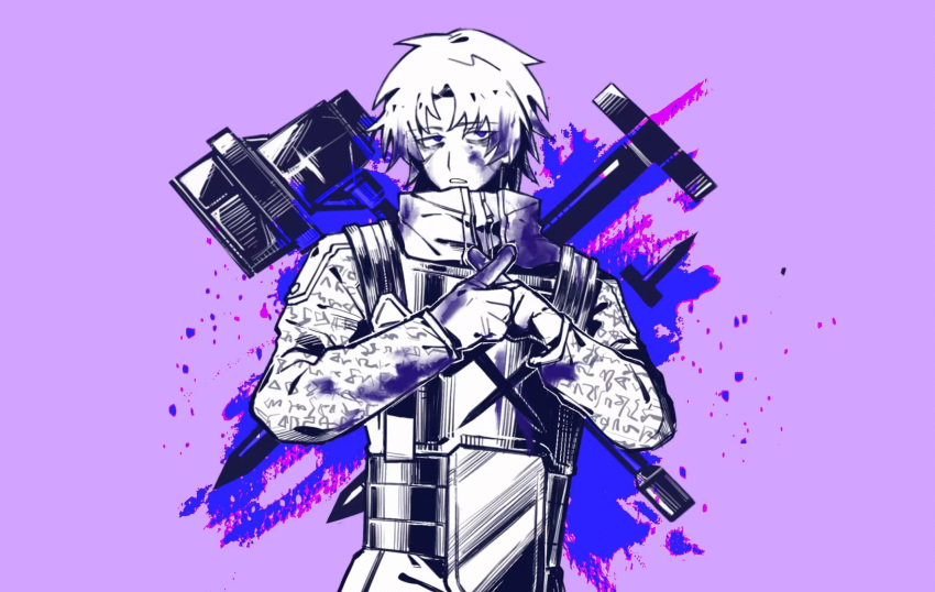 Safebooru - 1boy armor bags under eyes blood closed mouth crossed ...