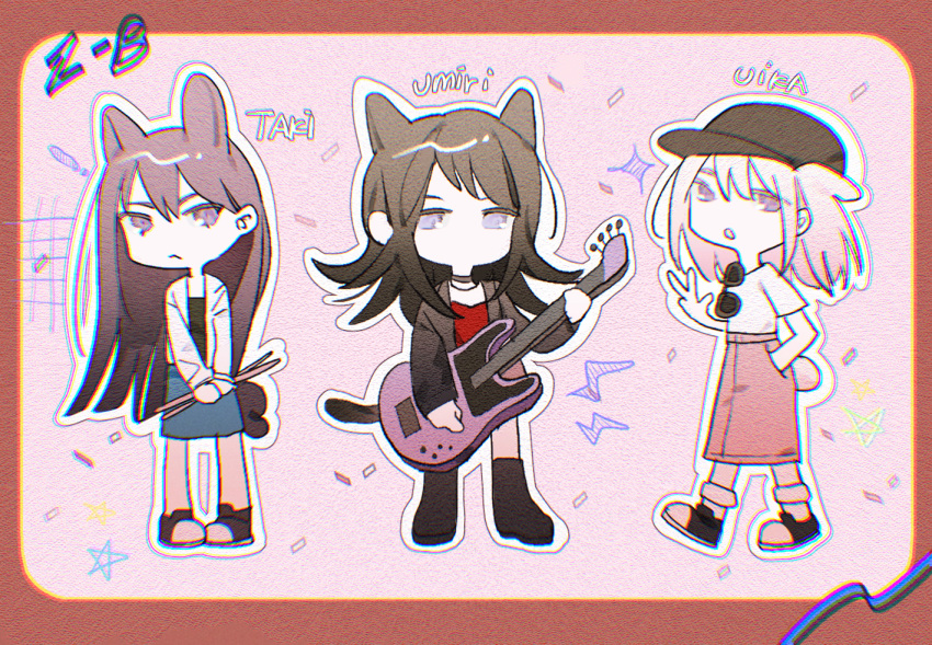 Safebooru - 3girls 5-string bass guitar