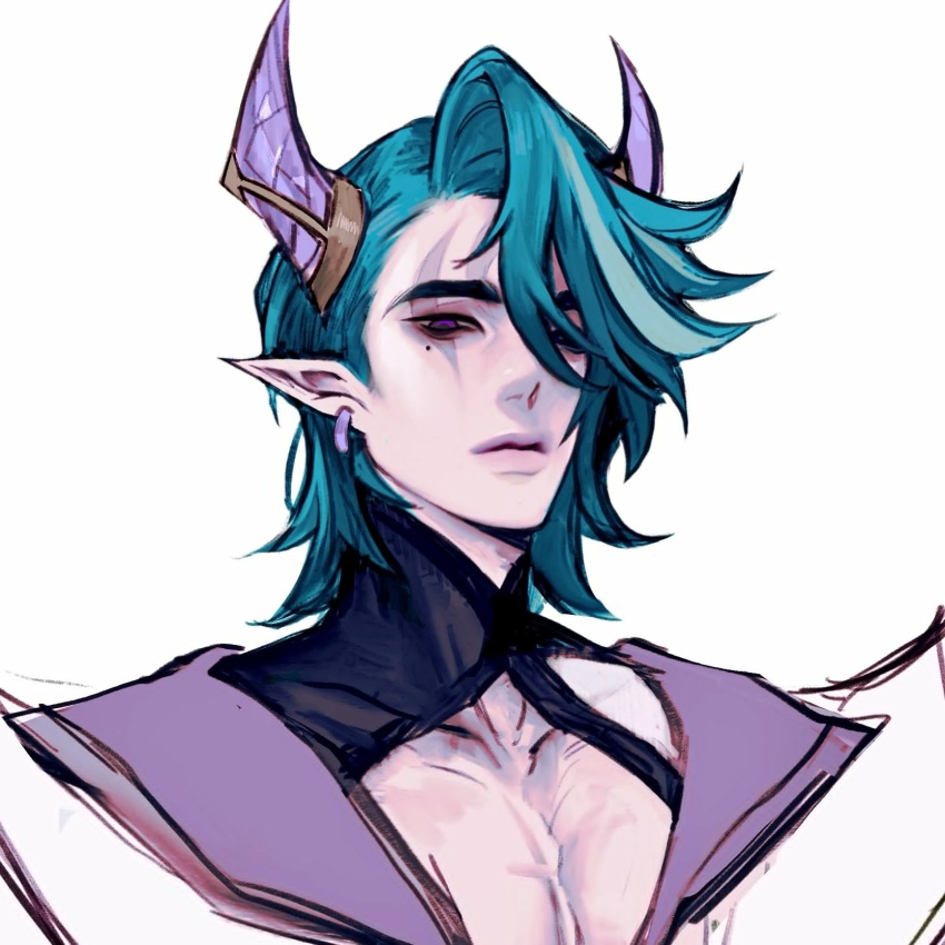 Safebooru - 1boy aphelios asymmetrical bangs asymmetrical horns bad id ...