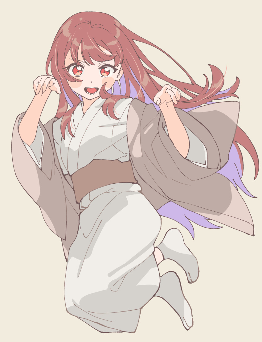 Safebooru - 1girl absurdres blush stickers brown haori brown sash fang floating floating hair ...