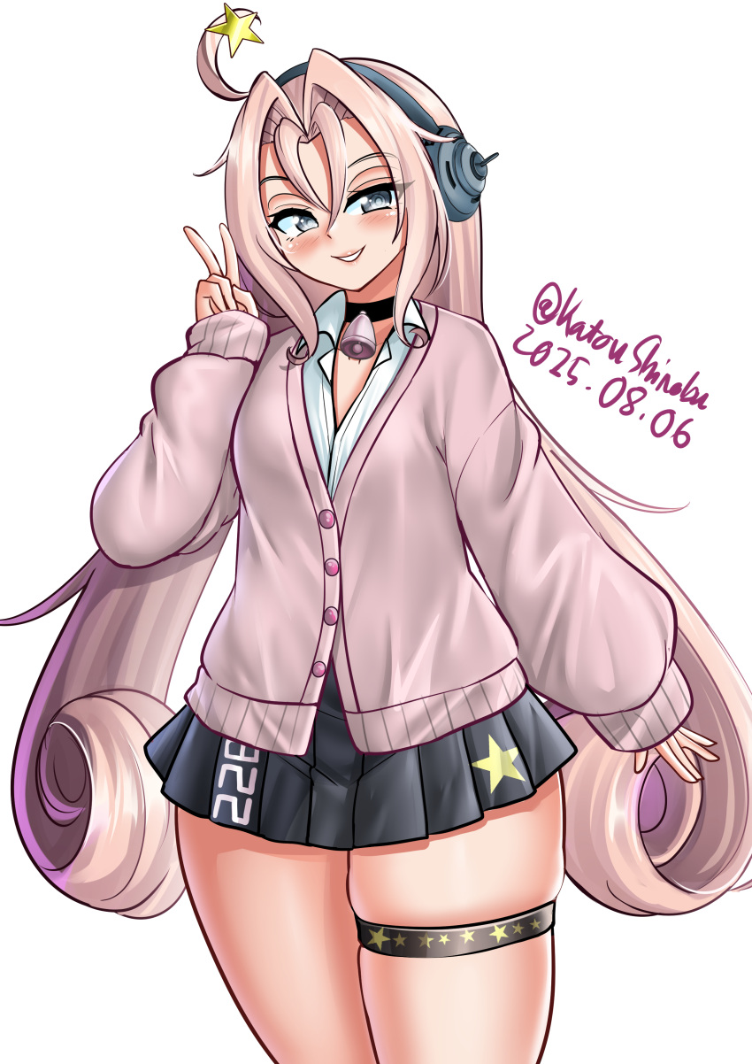 Safebooru - 1girl absurdres alternate costume bell black choker black skirt cardigan choker drum ...