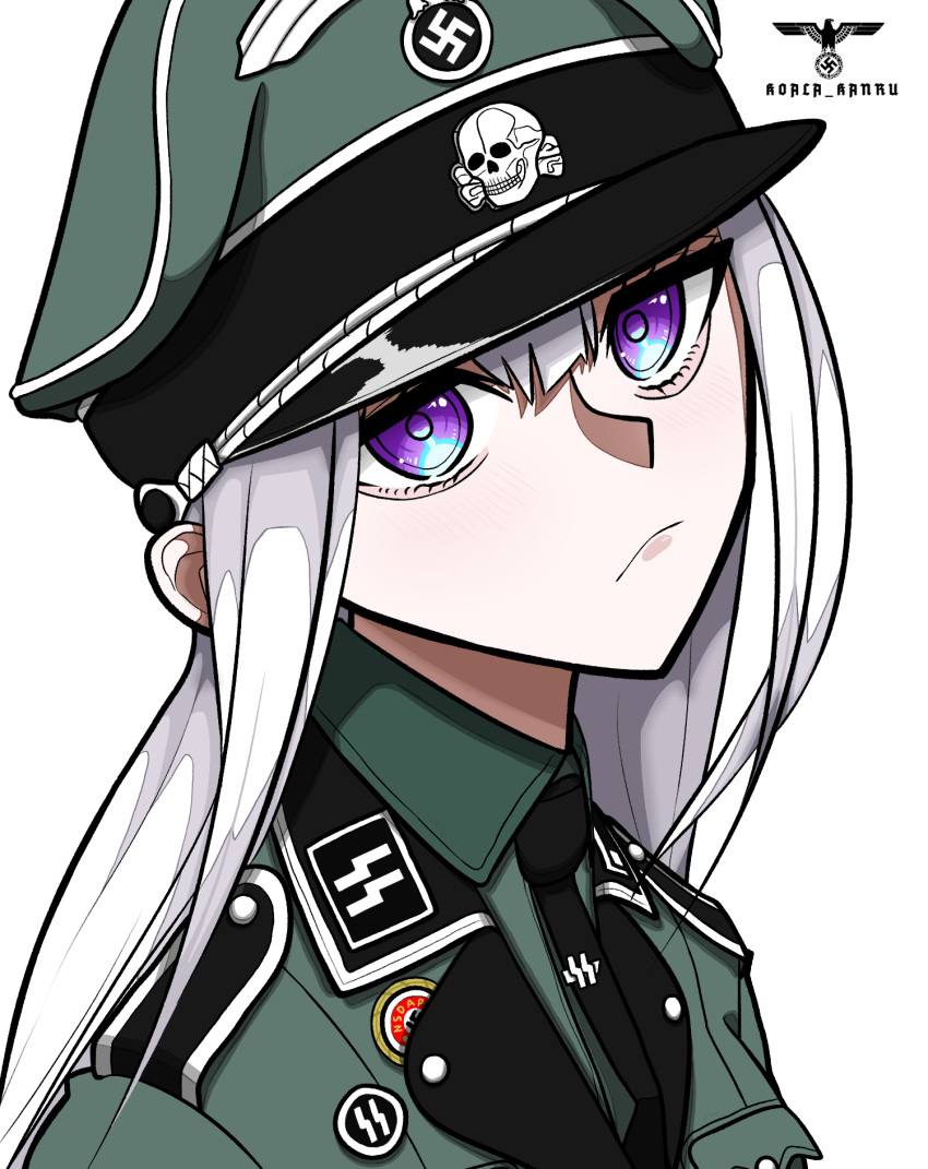 Safebooru - 1girl artist name black necktie epaulettes green jacket hat ...
