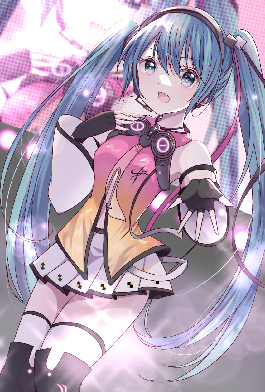 Safebooru - 1girl aqua eyes aqua hair blue eyes boots detached sleeves dress fingerless gloves ...