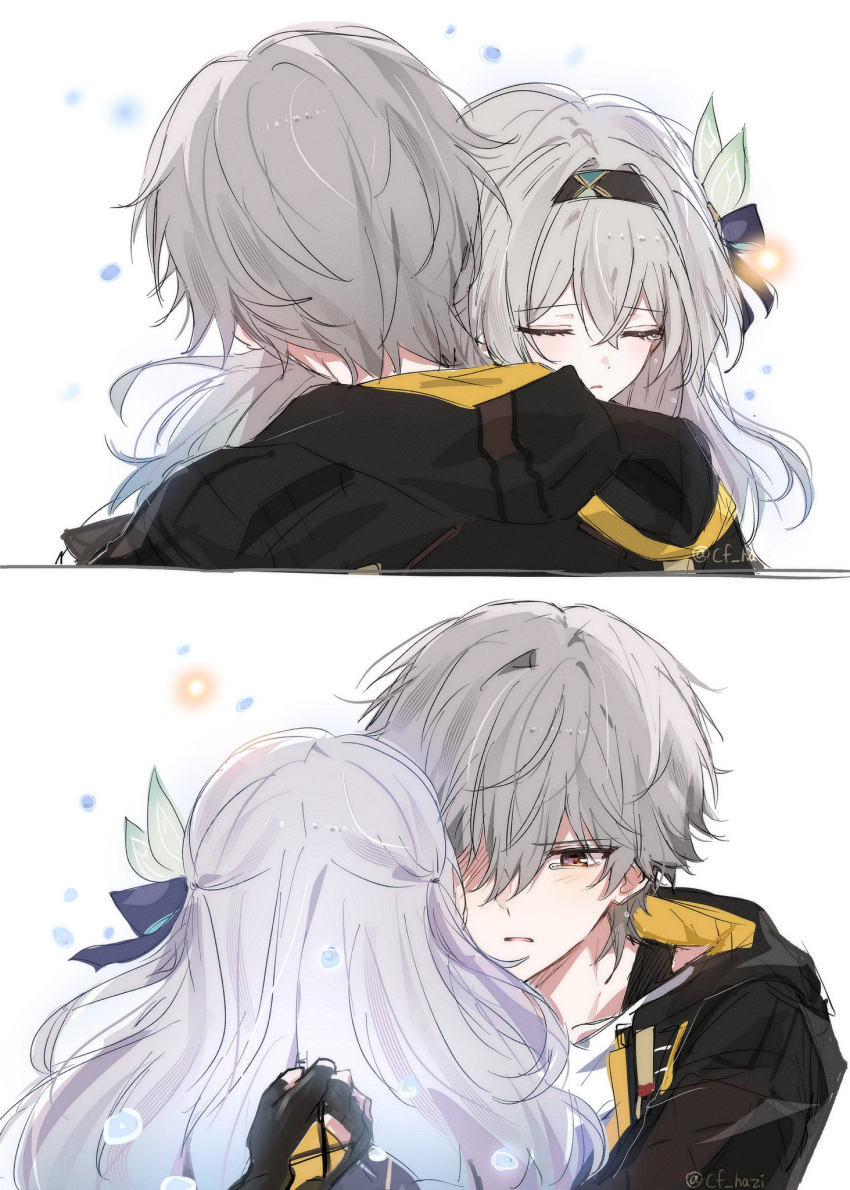 Safebooru - 1boy 1girl black gloves black hairband blue ribbon blush ...