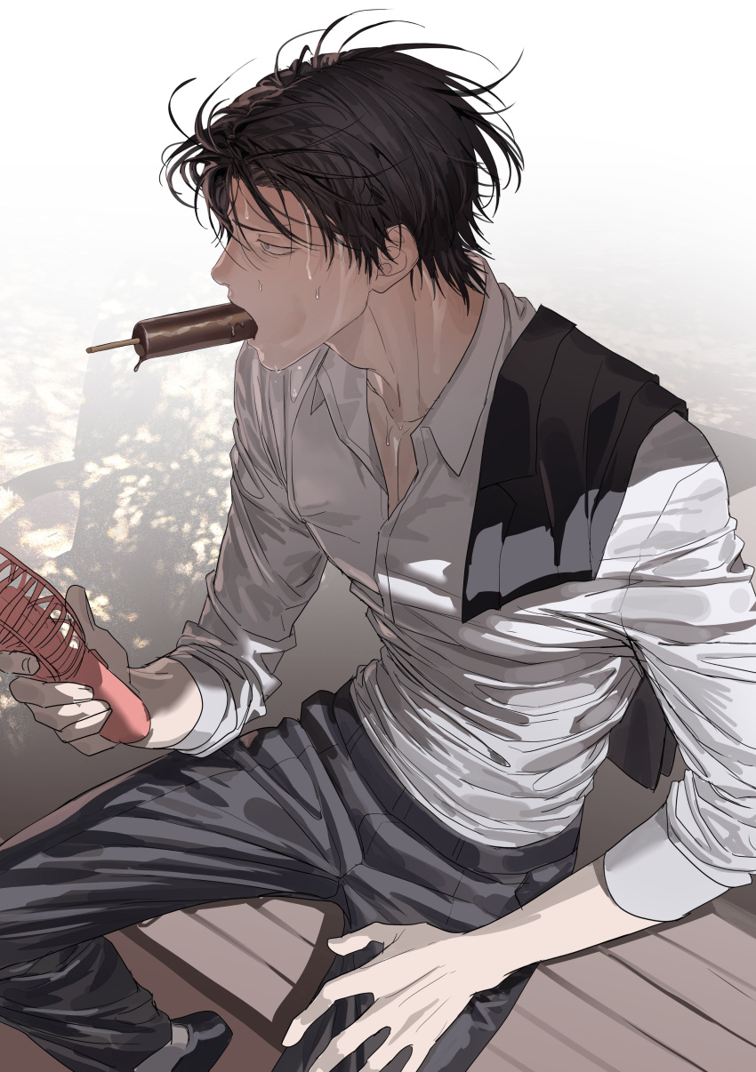 Safebooru - 1boy absurdres adam's apple black hair black jacket black ...