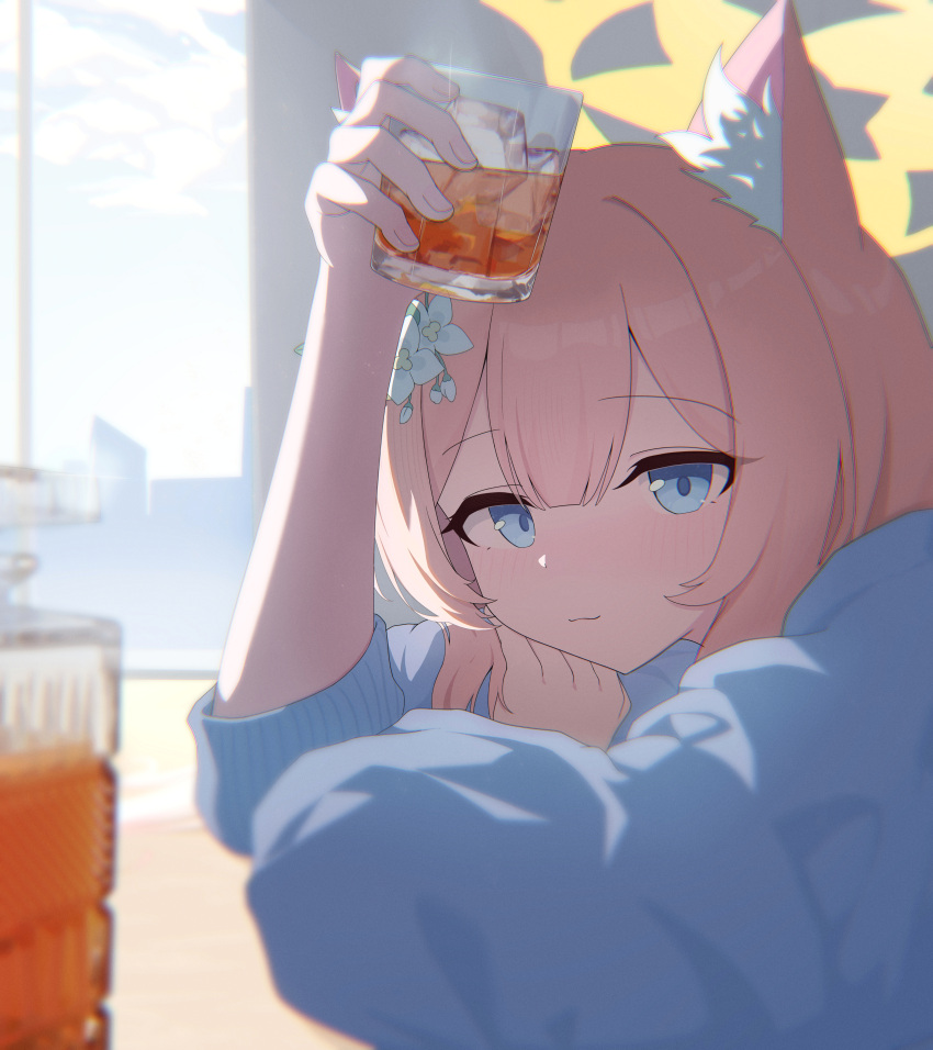 Safebooru - 1girl absurdres alcohol alternate costume animal ear fluff blue archive blue eyes ...
