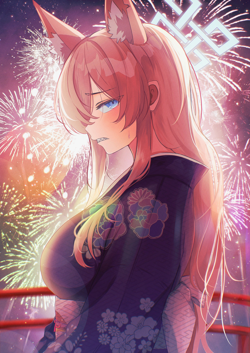 Safebooru - 1girl absurdres aerial fireworks alternate costume animal ear fluff animal ears ...