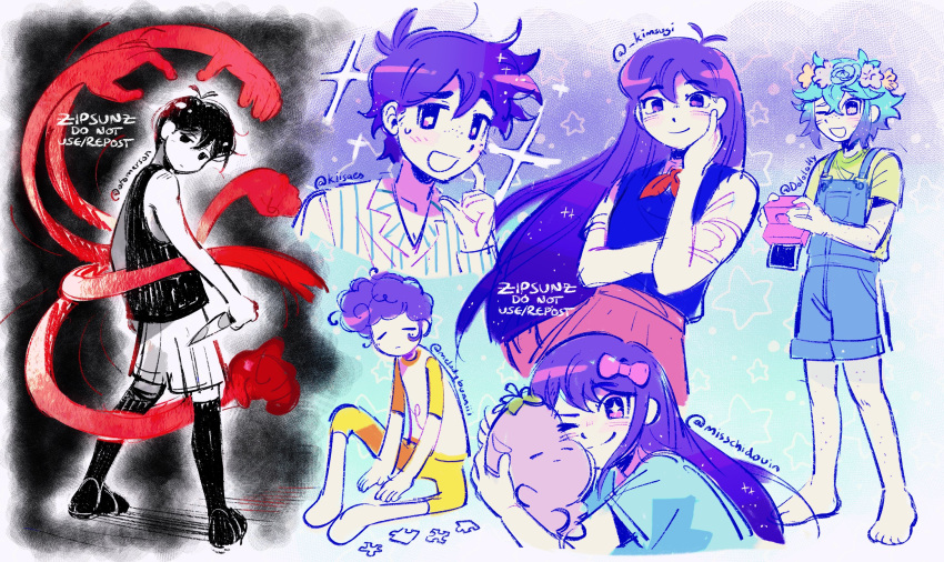 Safebooru - > o + + 2girls 4boys :d ;) ;d alternate eye color antenna ...