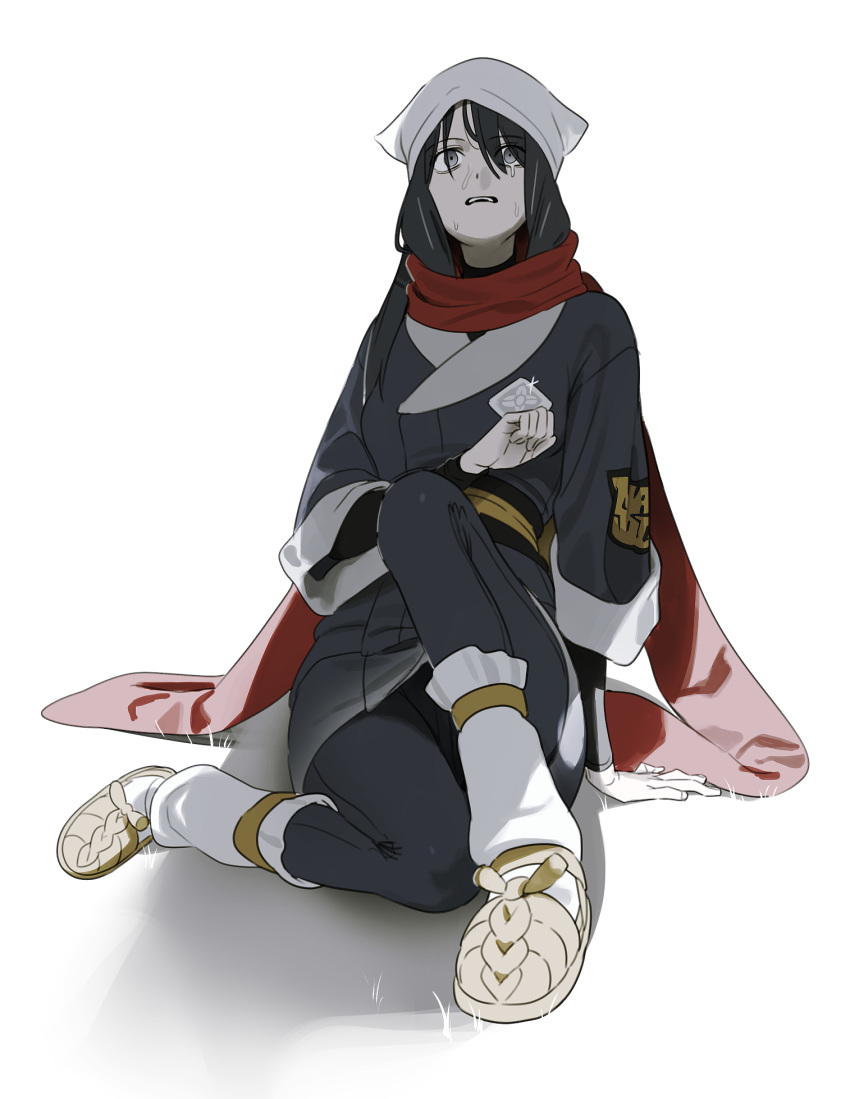 Safebooru - 1girl 987645321o akari (pokemon) arm on knee black hair ...