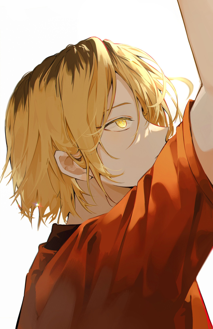 Safebooru - 1boy absurdres arm up black hair blonde hair from side ...