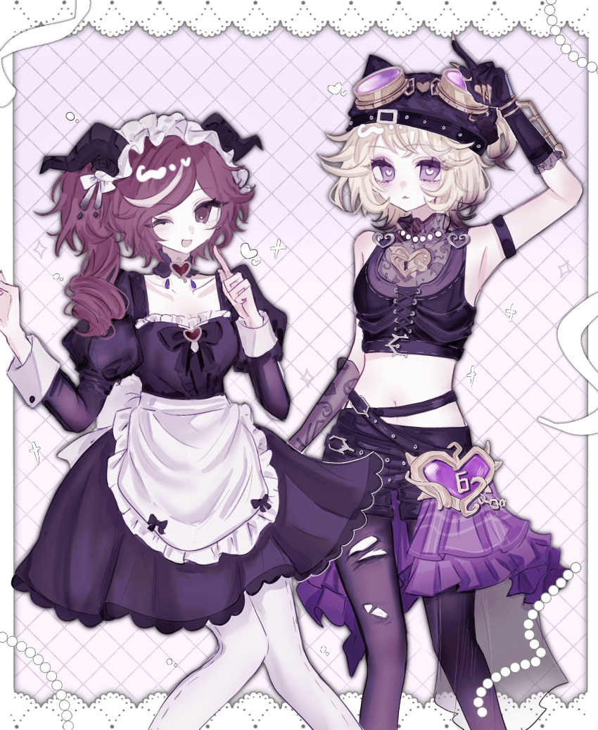 Safebooru - 2girls apron arm up black dress black gloves blonde hair ...
