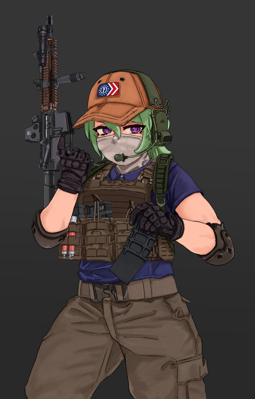 Safebooru - 1girl absurdres ar-15 assault rifle belt black gloves blue ...