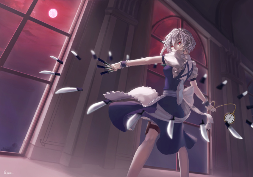 Safebooru - braid izayoi sakuya knife maid maid headdress red eyes ...