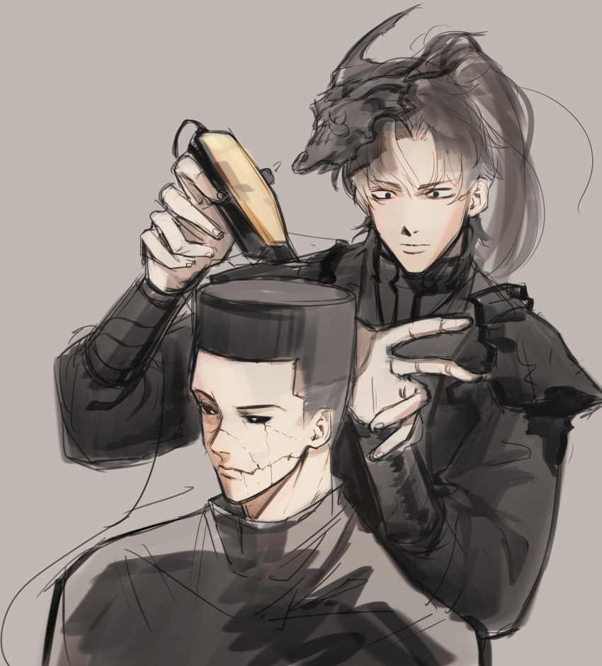 Safebooru - 2boys absurdres armor black eyes black hair black robe ...