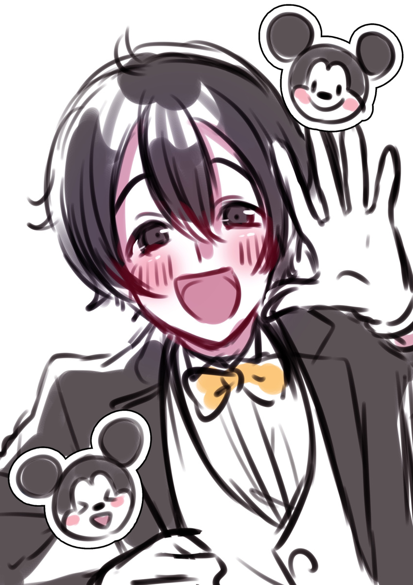 Safebooru - 1boy absurdres aoiyuuna 811 black hair bow gloves hair bow ...