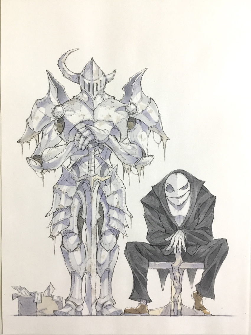 Safebooru - 2boys armor armored shoes black pants black shirt ...