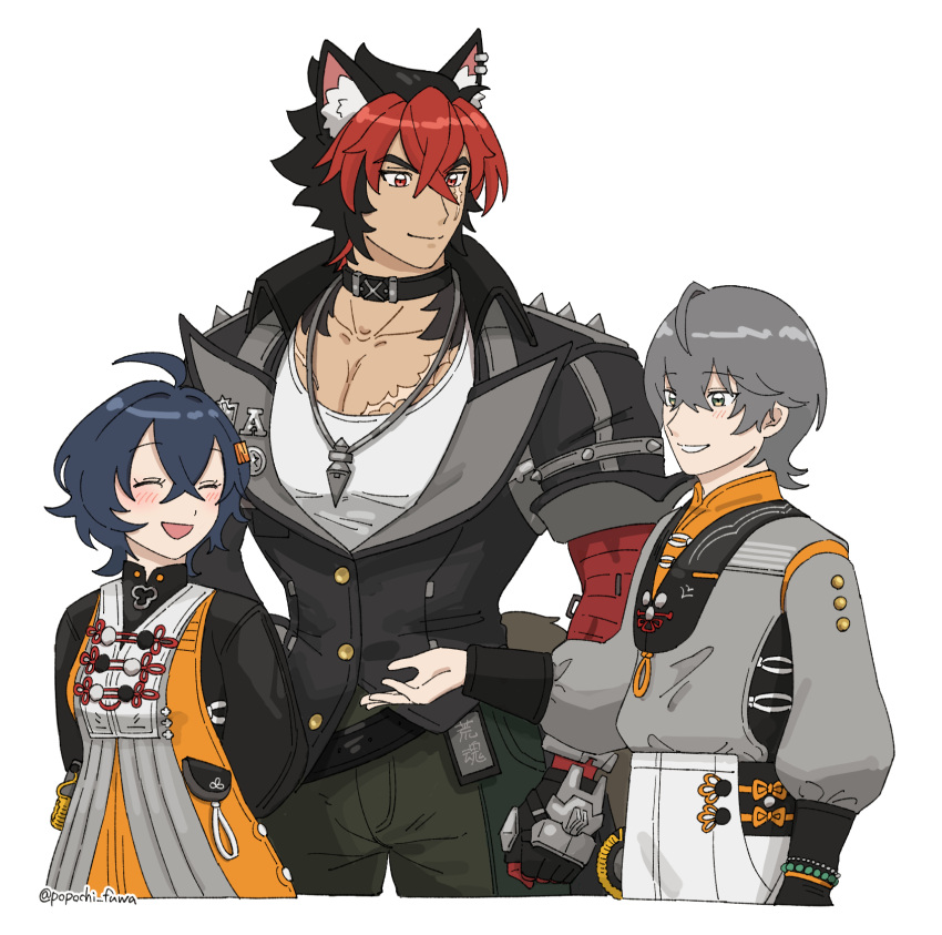 Safebooru - 1girl 2boys ahoge animal ear fluff animal ears arms behind ...