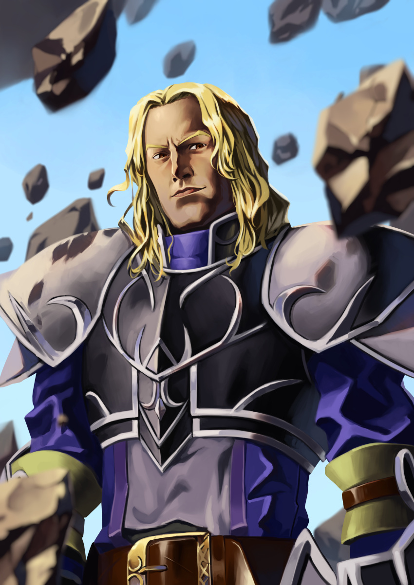 Safebooru - 1boy absurdres armor blonde hair breastplate brown eyes ...