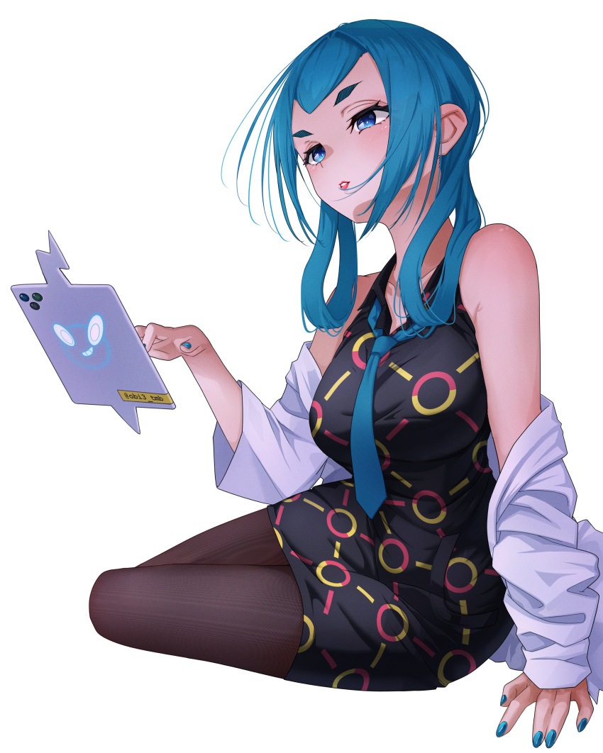 Safebooru - 1girl absurdres blue eyes blue hair blue nails blue necktie ...