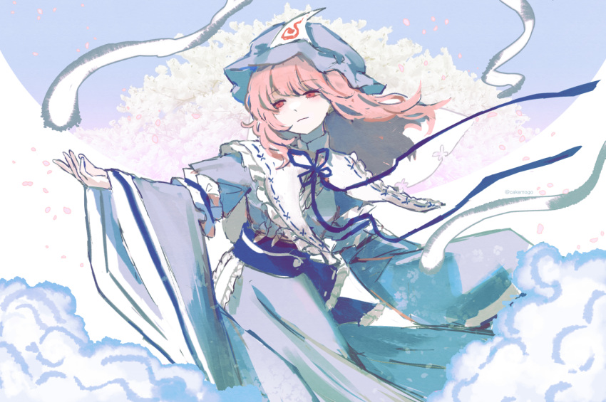 Safebooru - 1girl blue kimono cake mogo cherry blossoms closed mouth ...