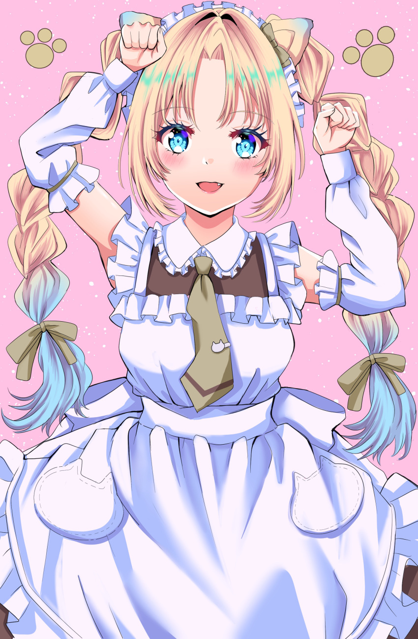 Safebooru - 1girl :d absurdres apron blonde hair blue hair braid brown ...