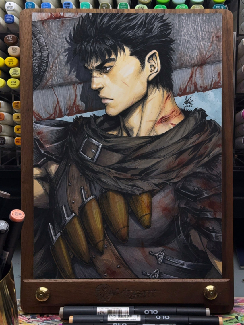 Safebooru - 1boy armor berserk black hair black scarf blood blood on ...