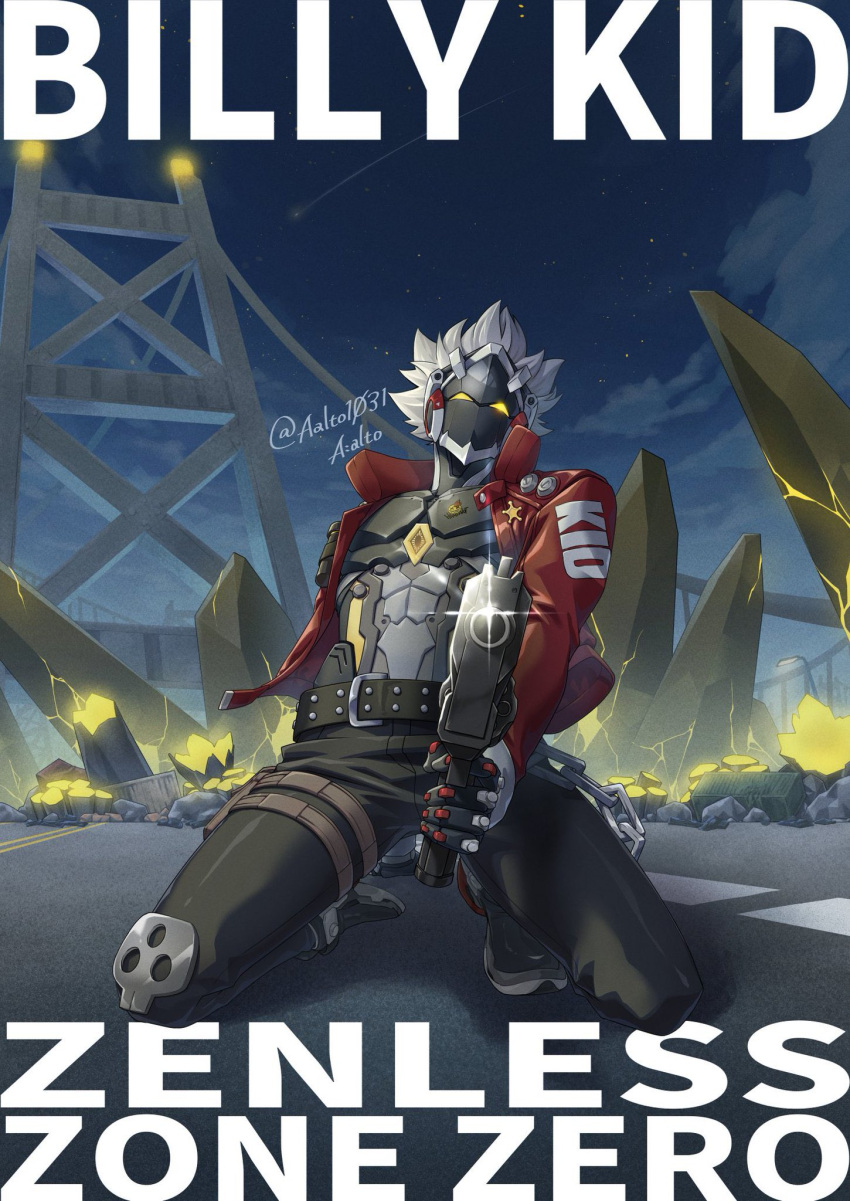 Safebooru - 1boy aalto1031 aiming aiming at viewer artist name belt ...